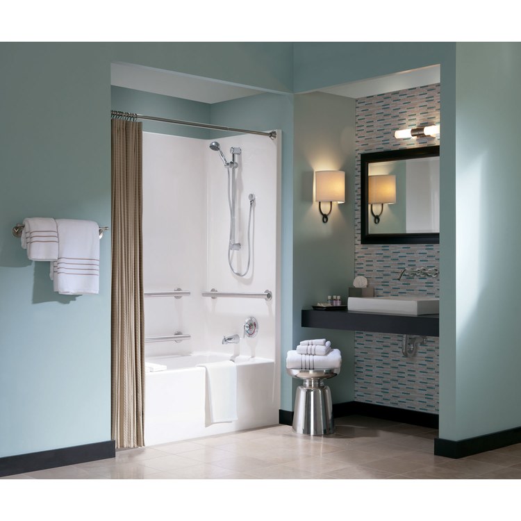 Tub and Shower Module 60 x 33-1/4 Inch Left Hand Drain Grab Bar White ...